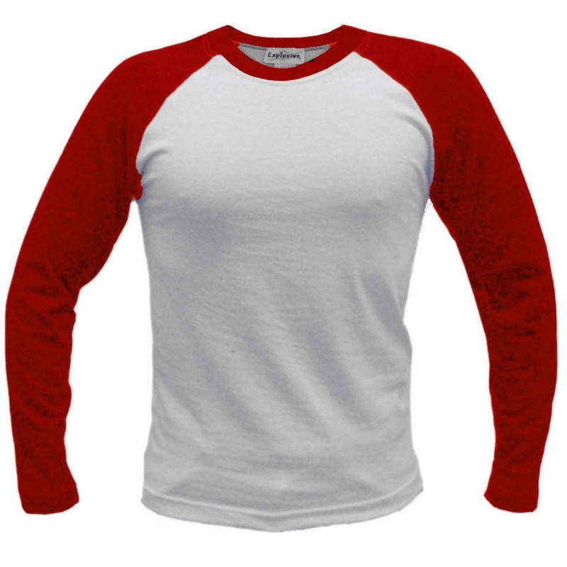 T Shirt Blanca Y Rojo Manga Larga Combinada Caballero